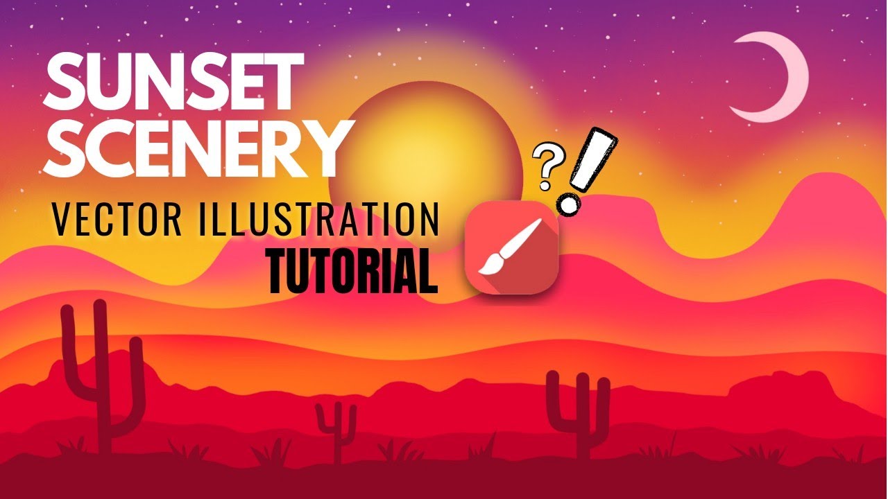 How to draw sunset scenery vector illustrations easy tutorial step by step INFINITE PAINTER TUTORIAL