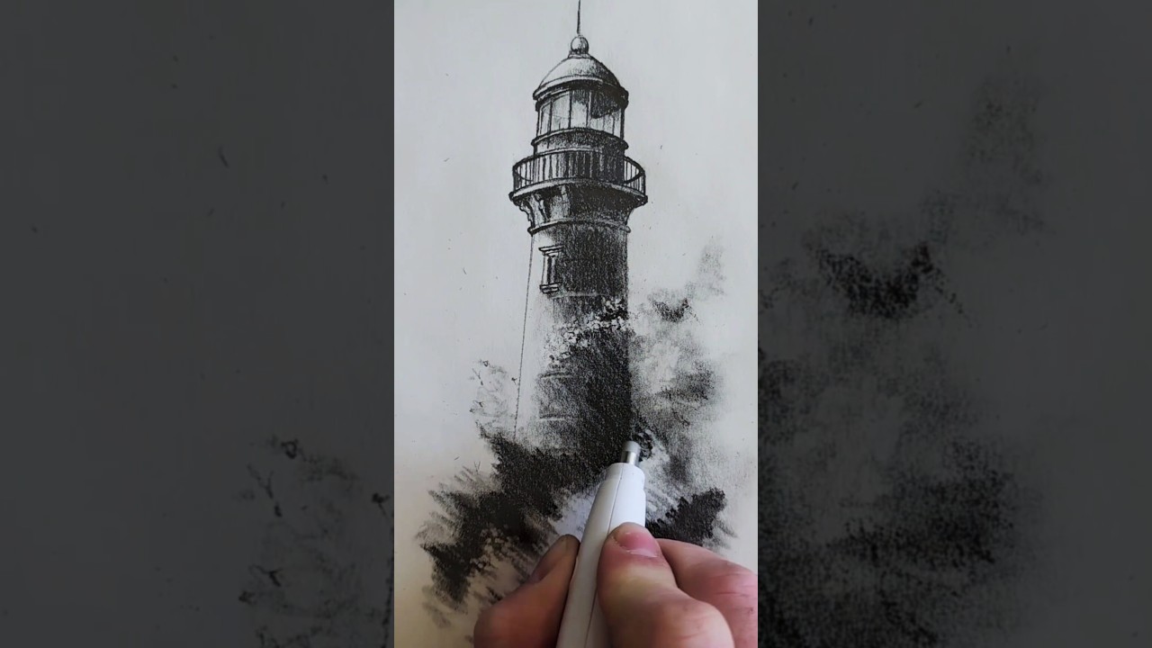 How to Draw a Lighthouse & Waves (Pencil Tutorial) #drawing #lighthouse #waves