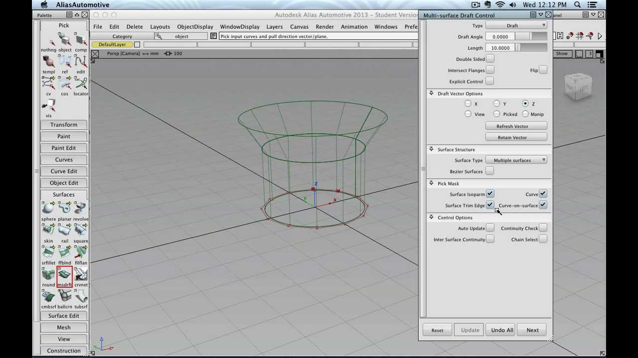 Draft Surface in Alias 2013 vs 2010