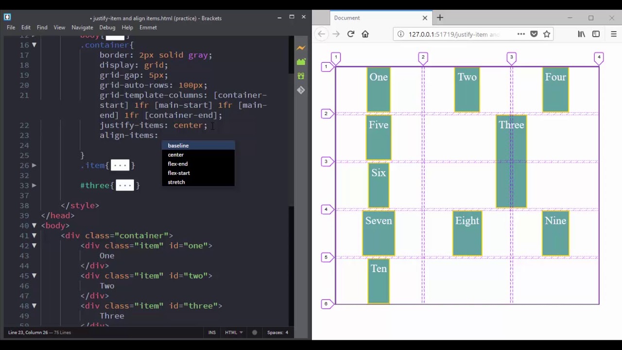 The justify-items and align-items properties with CSS Grid layout