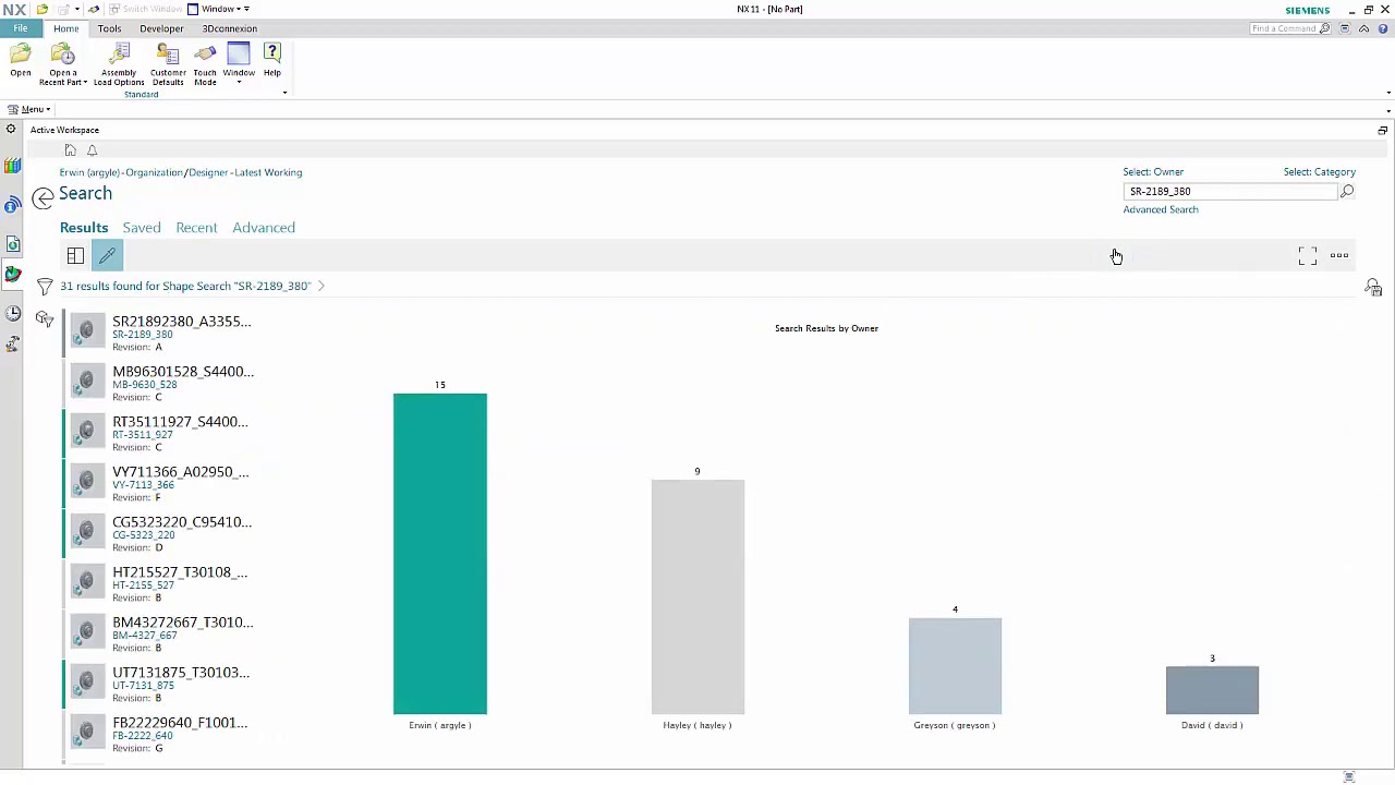 Active Workspace Shape Search combined with NX