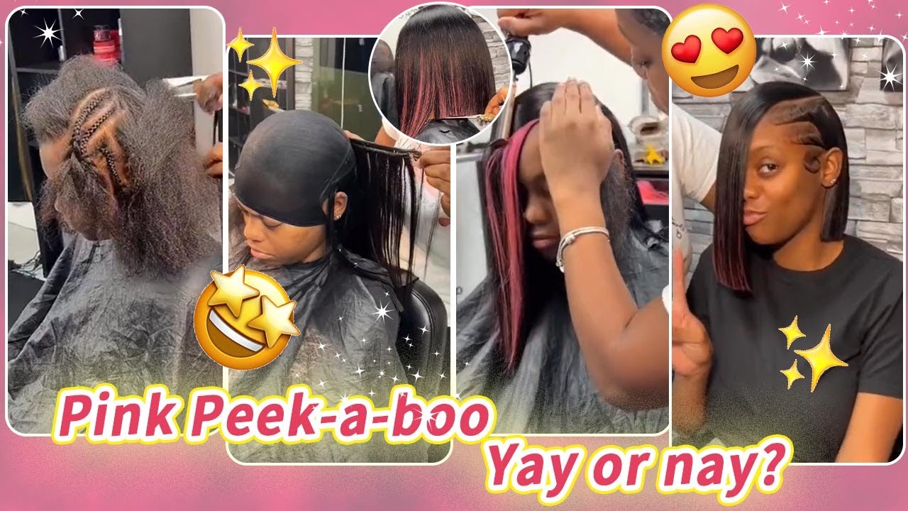 Pink Peekaboo Bob Hair🥵Quick Weave Technique + Short Blunt Cut Tutorial Ft.#ulahair