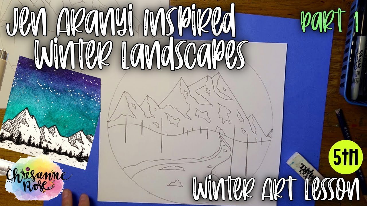 Jen Aranyi Inspired Winter Landscapes Part 1: Drawing in Perspective! Easy Art Lesson for Classrooms