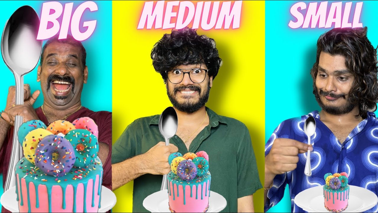 BIG vs MEDIUM vs SMALL food eating challenge 🤩