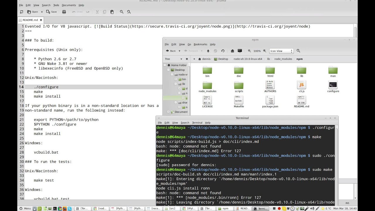 installing node.js from github source throws bash: node: command not found