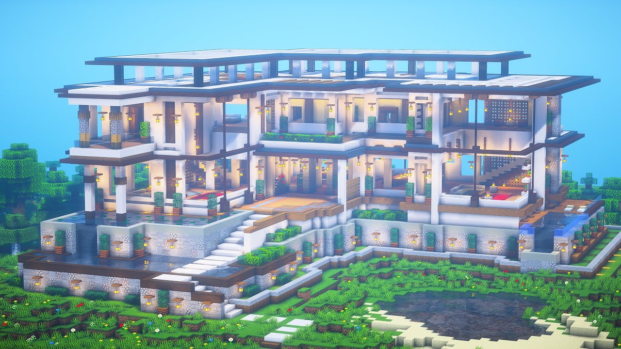 Minecraft: Giant Modern Mansion Tutorial + Interior | Architecture ...