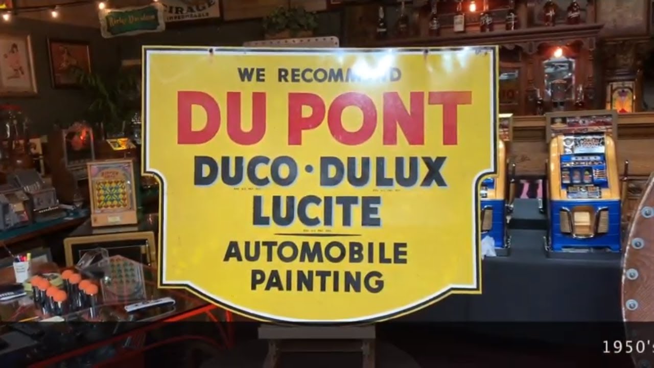 1950's Double-Sided DU PONT Automotive Paint Metal Sign FOR SALE $650