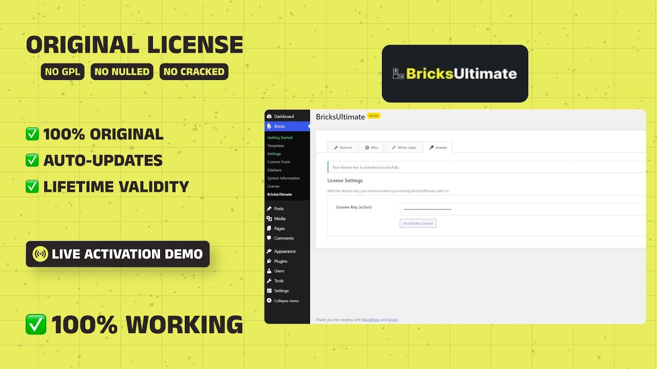 BricksUltimate with License Key | Bricks Builder Addons | Lifetime Activation Key | No GPL/Nulled