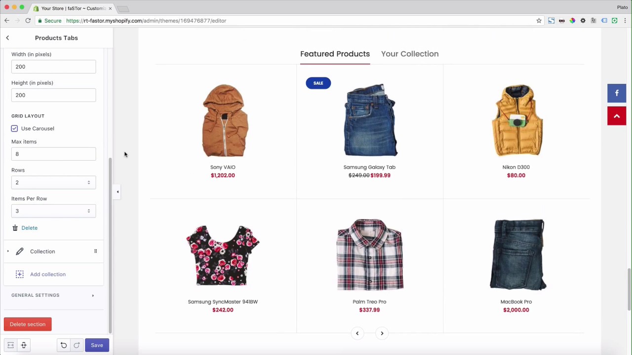 Fastor - Sections - Products Tab