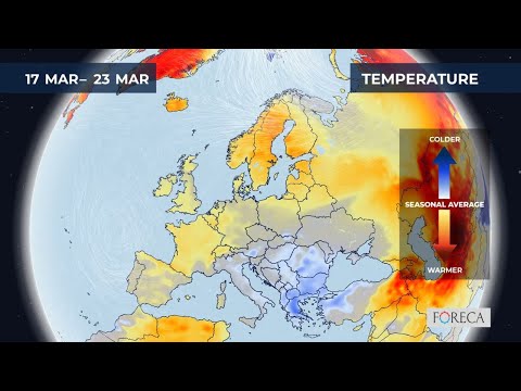 Monthly temperature forecast for Europe 15/3/2025