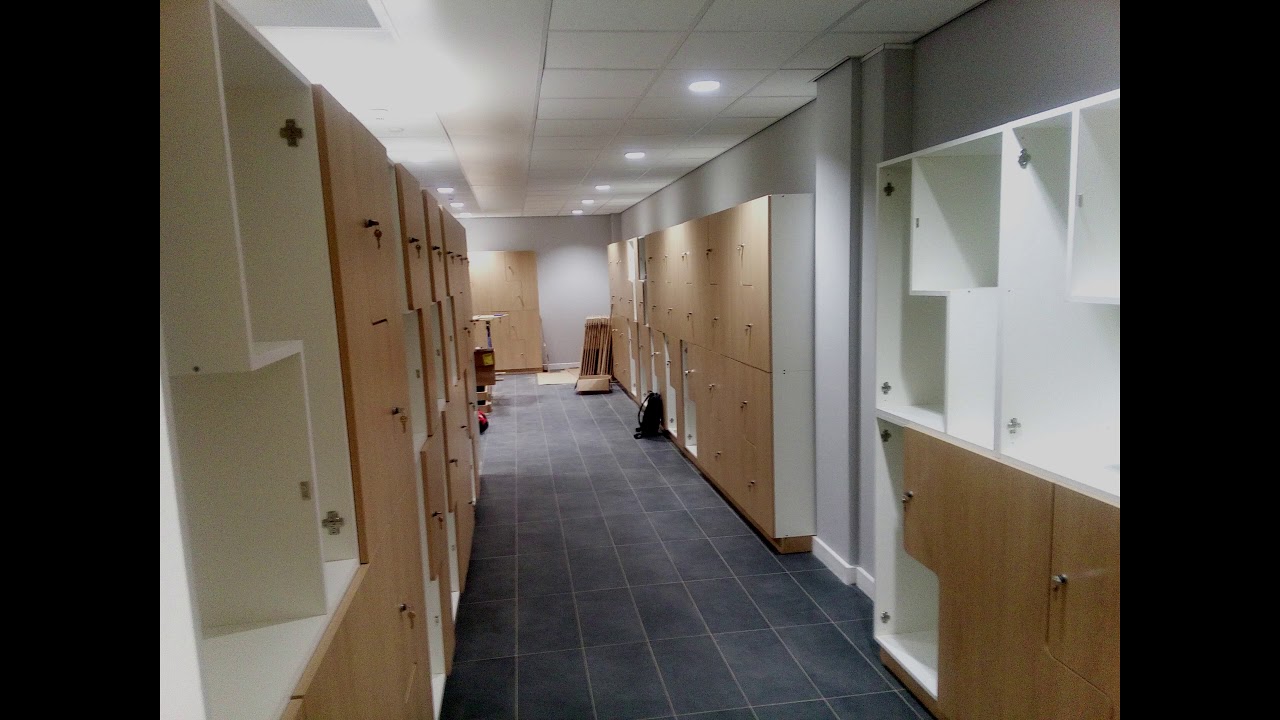 Changing room storage lockers innovative Z shape, designed and produced by OK Joinery ltd.