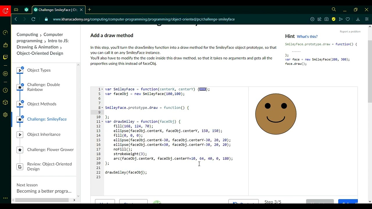 Challenge: Smiley Face {Khan academy}