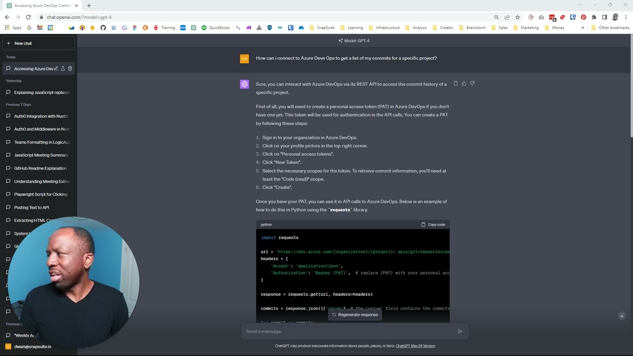 Retrieving Commits from Azure DevOps API