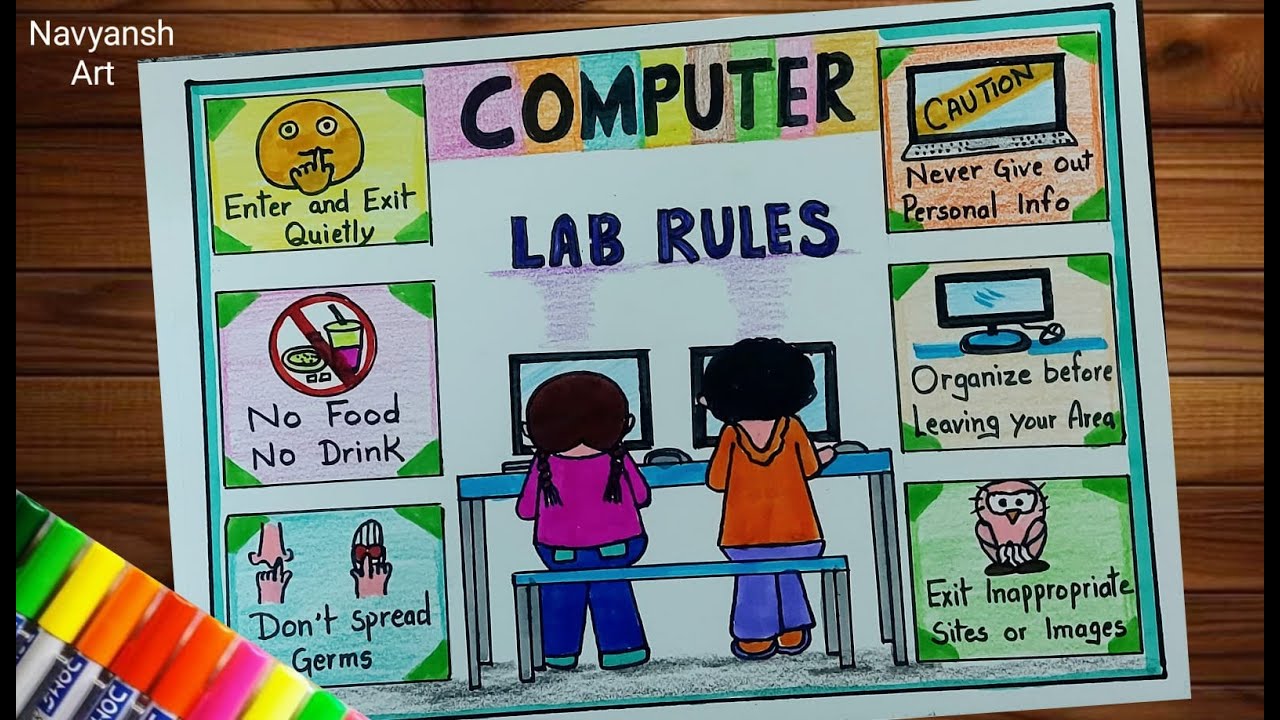 Computer Lab Rules chart drawing / How to draw Computer Lab Rules easy and step by step for projects