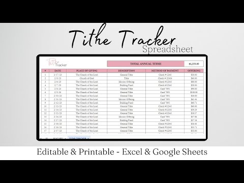 Tithe Tracker Excel Spreadsheet, Tithes and Offerings, Church Donations, Contribution Google Sheets