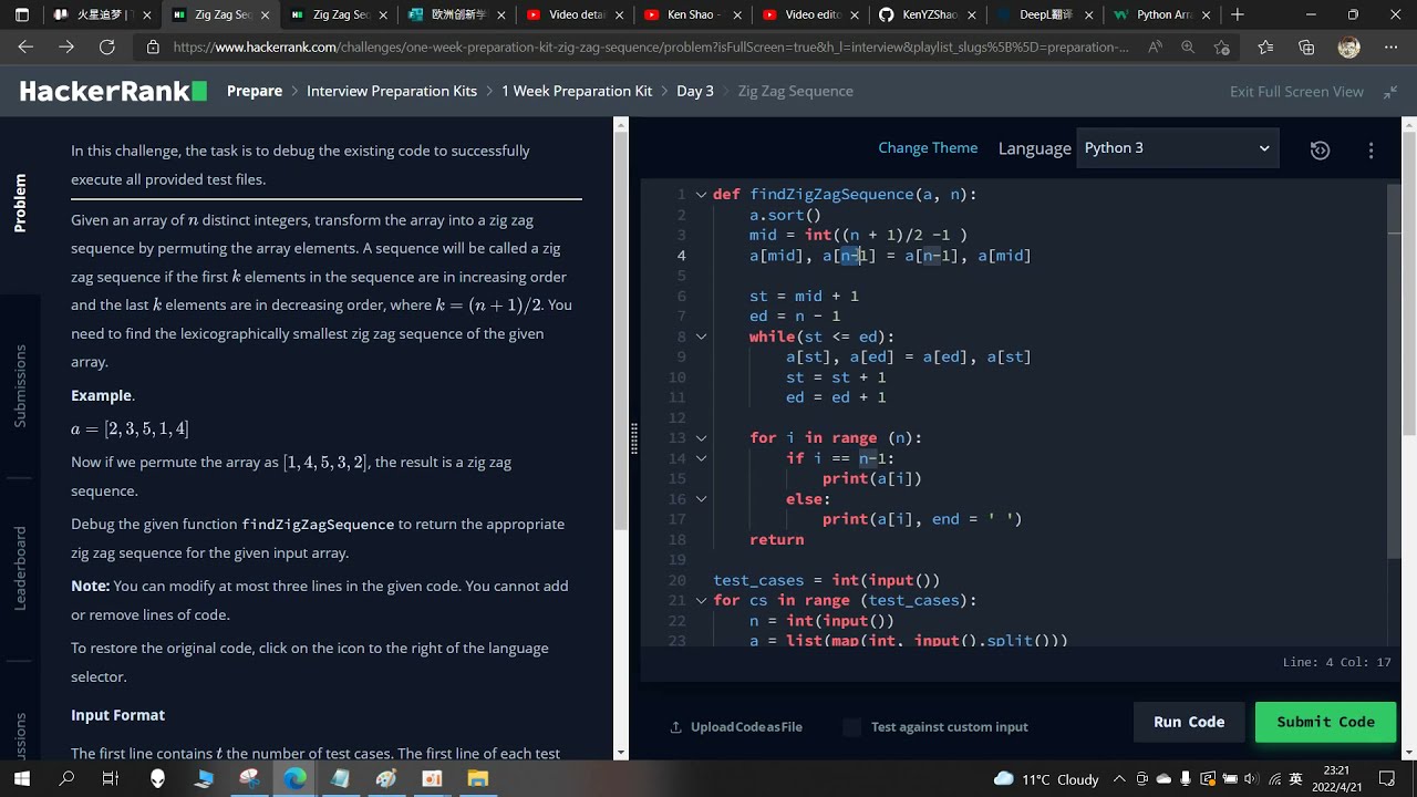 Zig Zag Sequence Hacker Rank Python