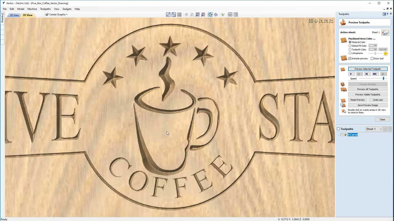 Five Star Coffee Sign - 2.5D Toolpaths | Vectric V11 Tutorials
