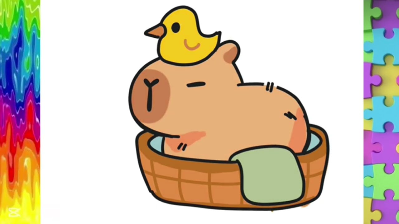 Capibara bañándose: arte relajante Capybara Bathing: Relaxing Art #drawing #burrikiki