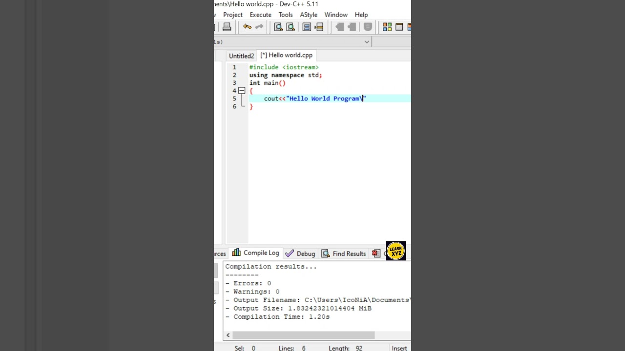 Hello world program in Dev c++ #helloworld #cpp