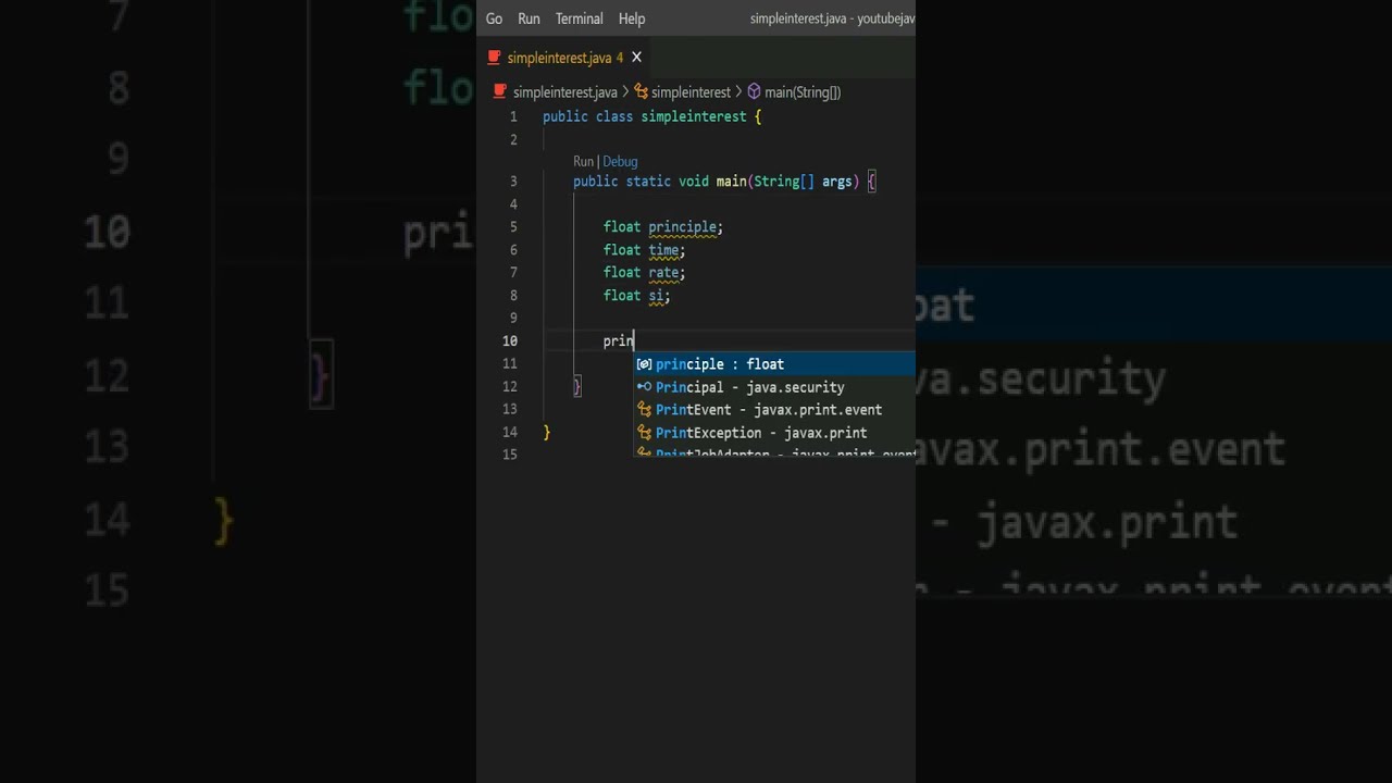 Simple Interest Program in Java | Java Programming | @snehacodes7132