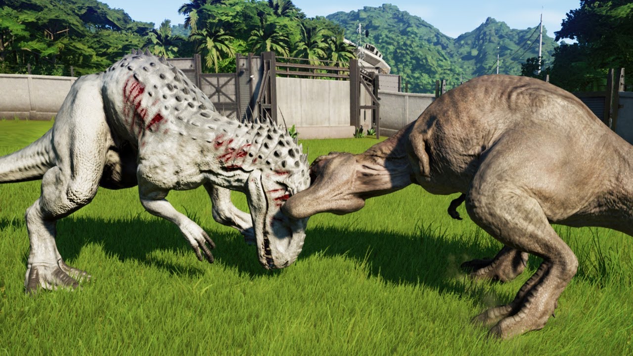 T-REX MAX Vs I-REX,SPINOSAURUS,INDORAPTOR,GIGANOTOSAURUS,SPINORAPTOR - Jurassic World Evolution