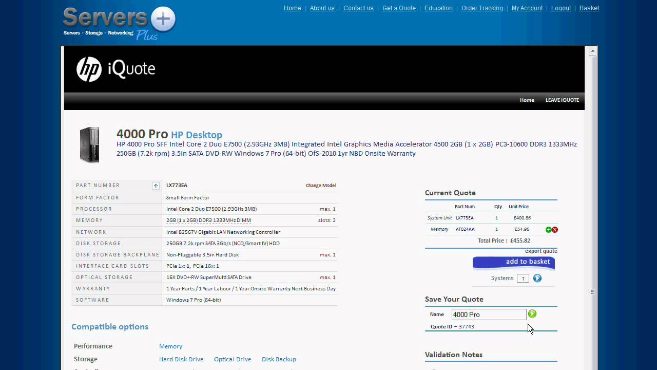 An introduction to iQuote HP hardware configurator at Servers Plus