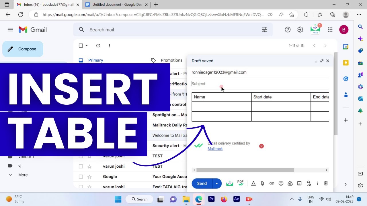 Insert Table in Gmail - Add Rows, Columns and Data in Email