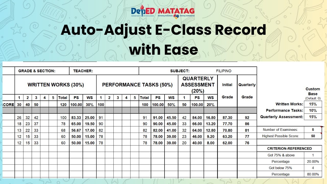 Auto-Adjust E-Class Record with Ease (MATATAG Curriculum)