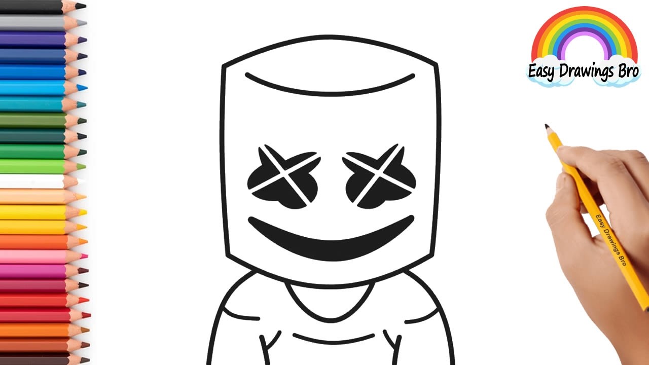How to Draw Marshmello Easy | Marshmello Drawing Tutorial | Easy Drawings Bro