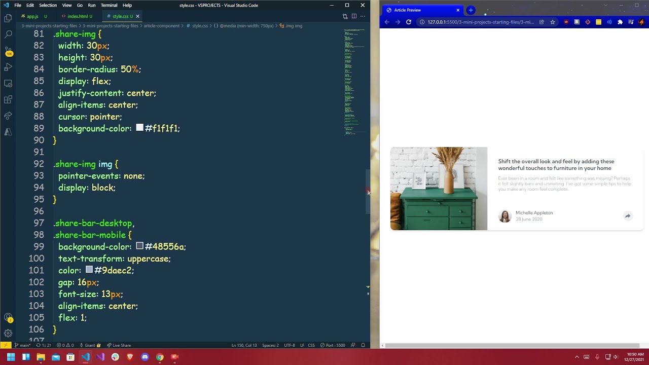 Article Preview with HTML, Javascript, CSS style