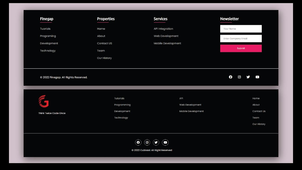Professional Responsive Footer Design Using HTML and CSS
