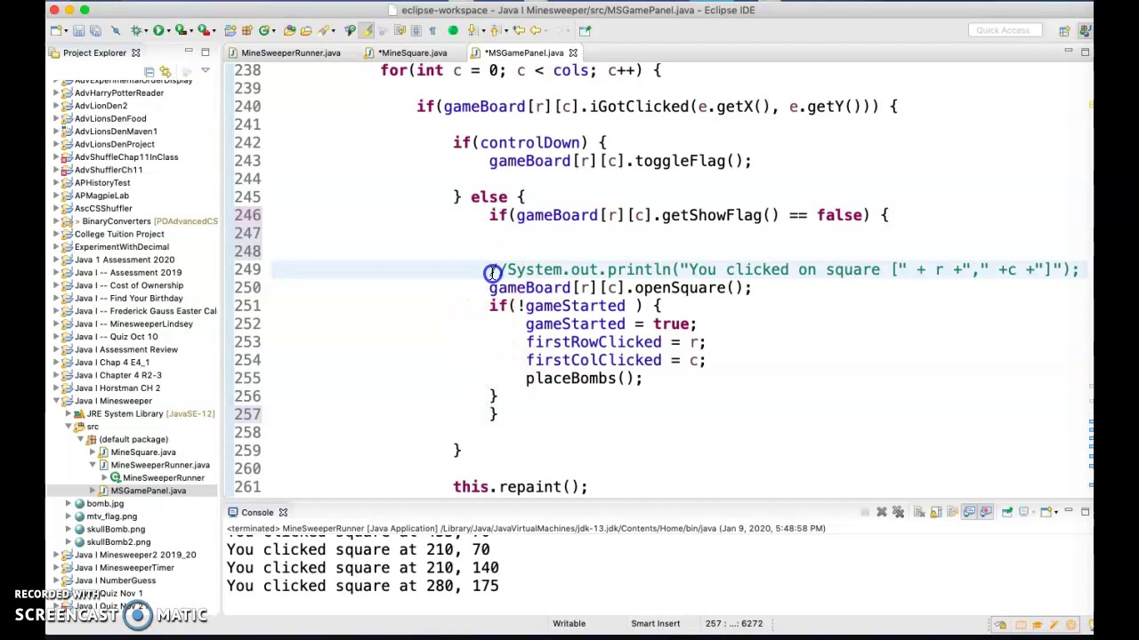 Java Minesweeper Adding Flag Behavior