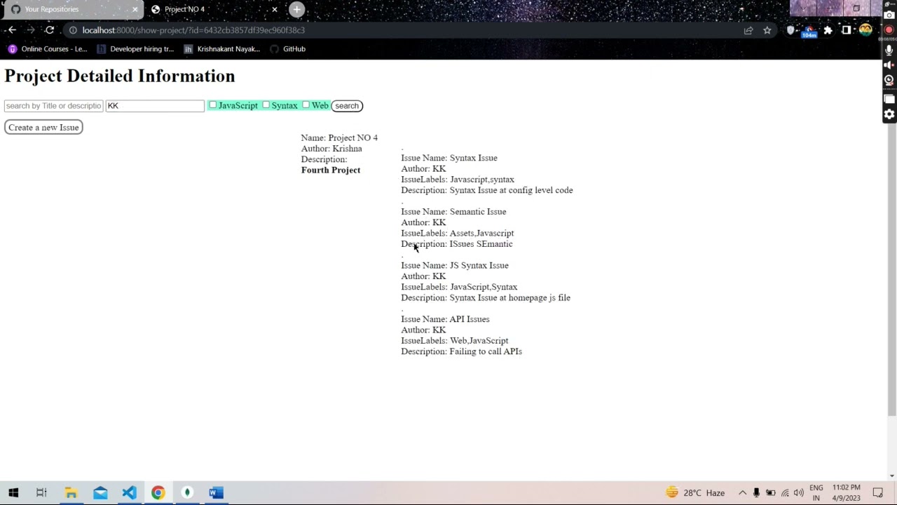Issue Tracker using Node Express EJS CSS Javascript