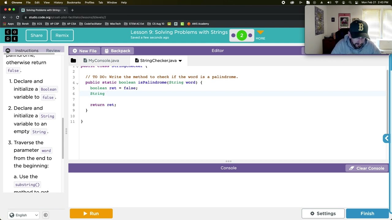 Code.org AP CSA U6L9 Solving Problems with Strings