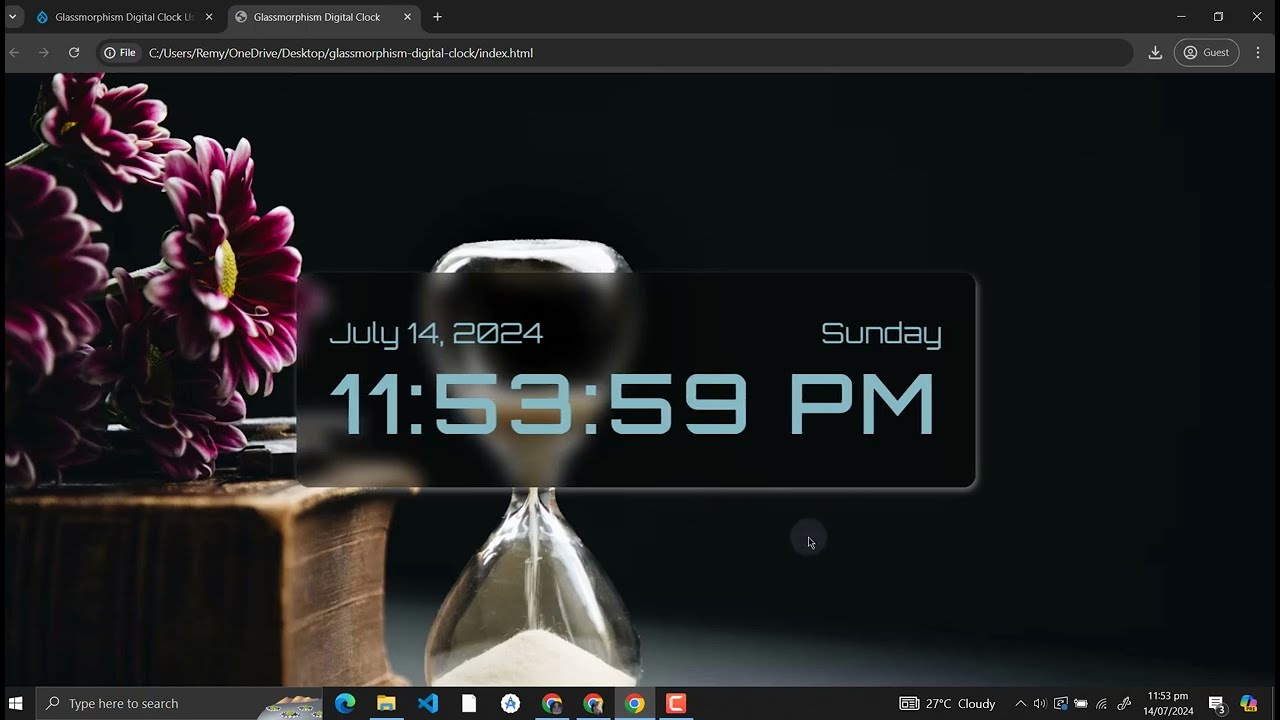 Glassmorphism Digital Clock Using HTML, CSS and JavaScript with Source Code