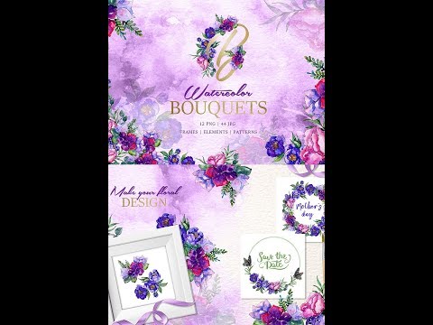 Bouquets of purple flowers Watercolor PNG
