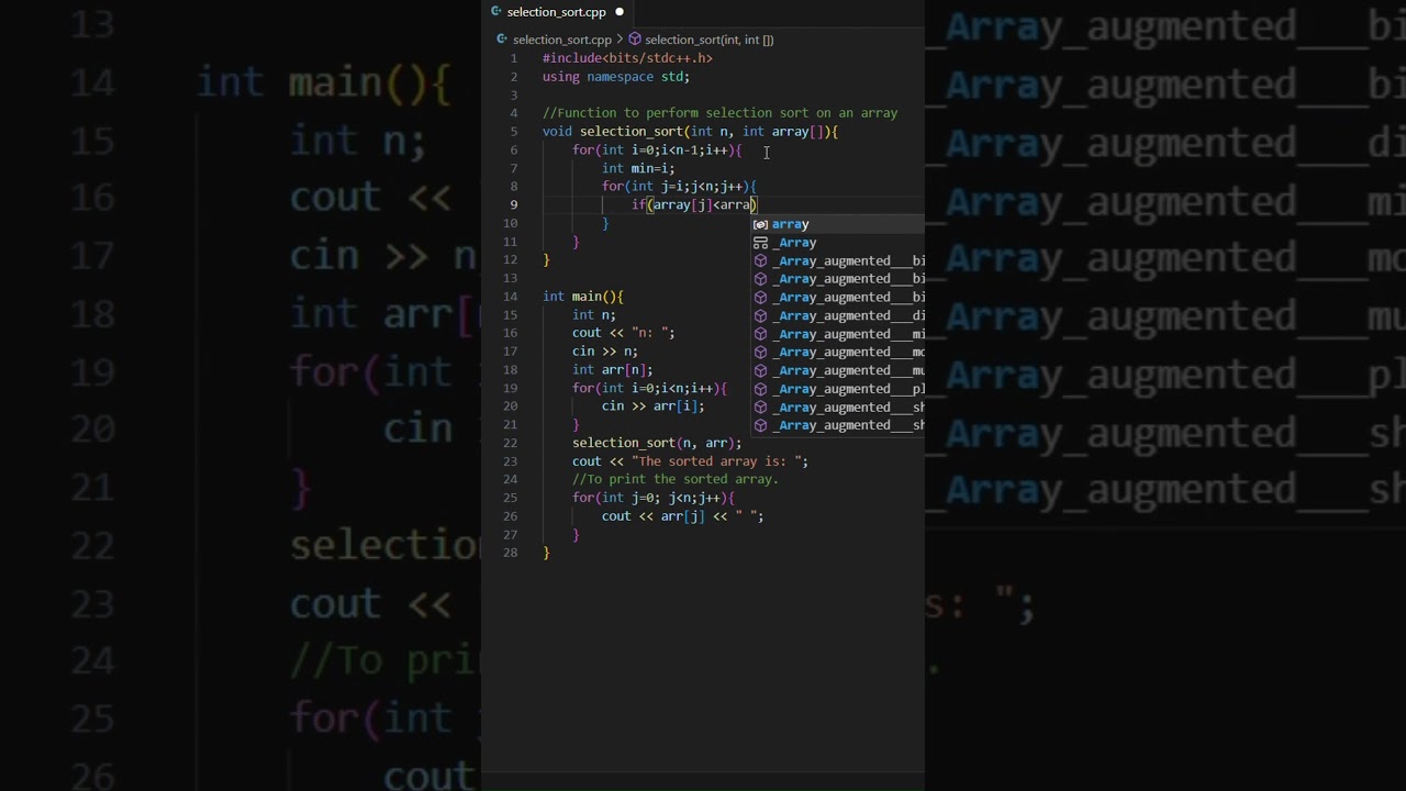 Sort an Array Using the Selection Sort in C++ #shorts  #coding
