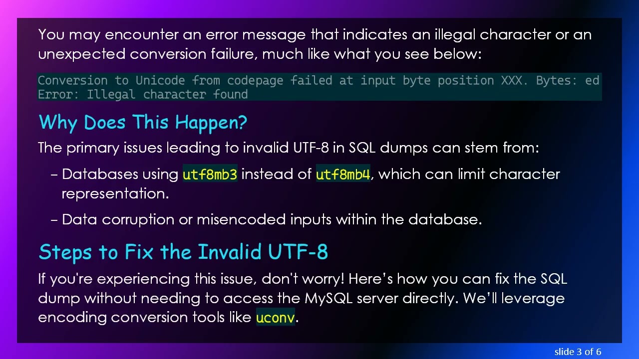 Fixing Invalid UTF-8 in SQL dump: A Guide for MySQL Users