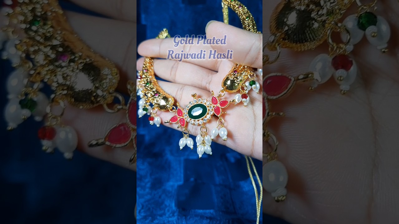 Gold Plated Rajwadi Pearl Hasli Necklace with AD