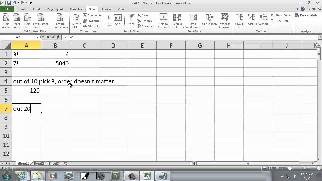 Excel 2010: Factorials, Combinations, and Permutations