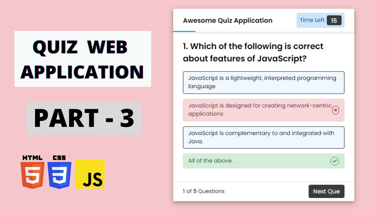 Create a Quiz App with Timer Using HTML CSS & JavaScript || Quiz App Using JavaScript || (Part 3)