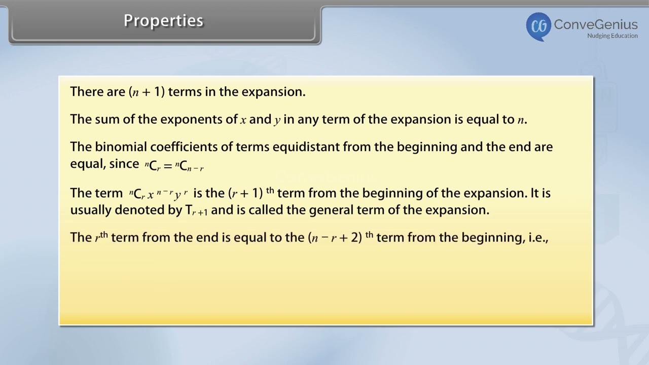 Properties of Binomial Theorem for two expressions.