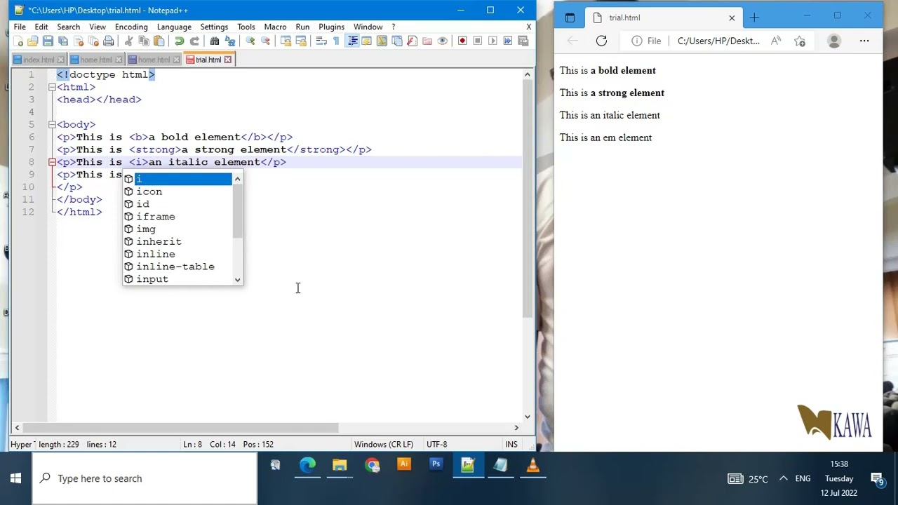 KAWA HTML Tutorial for Beginners   22   Bold and italic elements