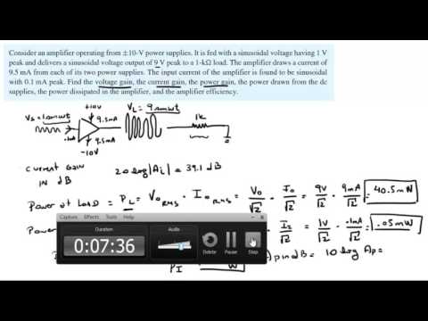 Find the voltage, current and power gain, power drawn, power dissipated, and efficiency