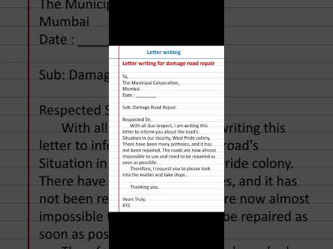 Write a complaint letter to municipal corporation for damage road repair in english | Formal letter