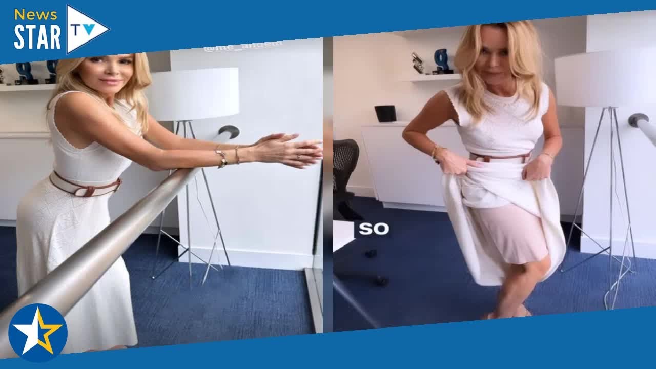 Amanda Holden tries to stop 'bits poking out' as she goes braless in dress
