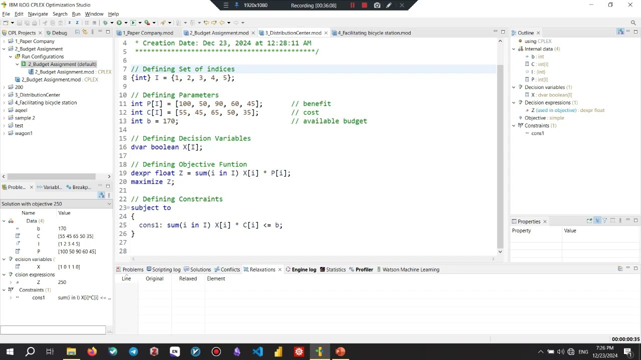 Cplex Tutorial  Example 2