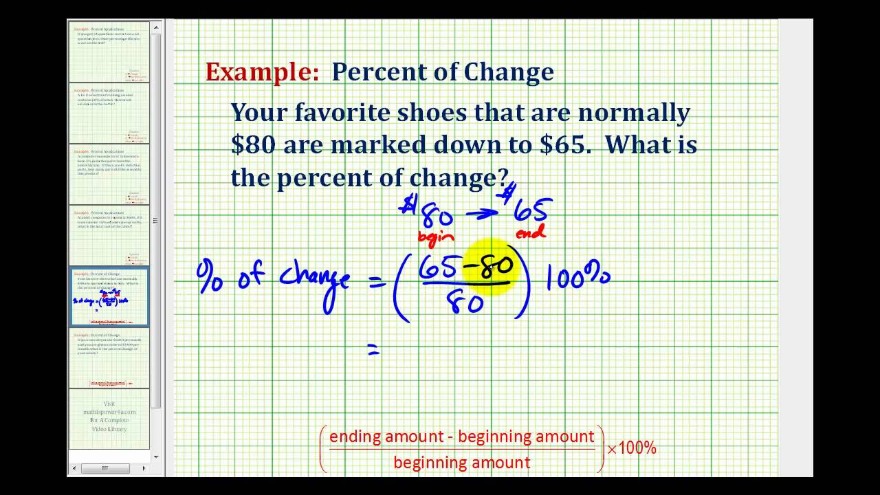Example 1:  Determine a Percent of Change  (decrease)