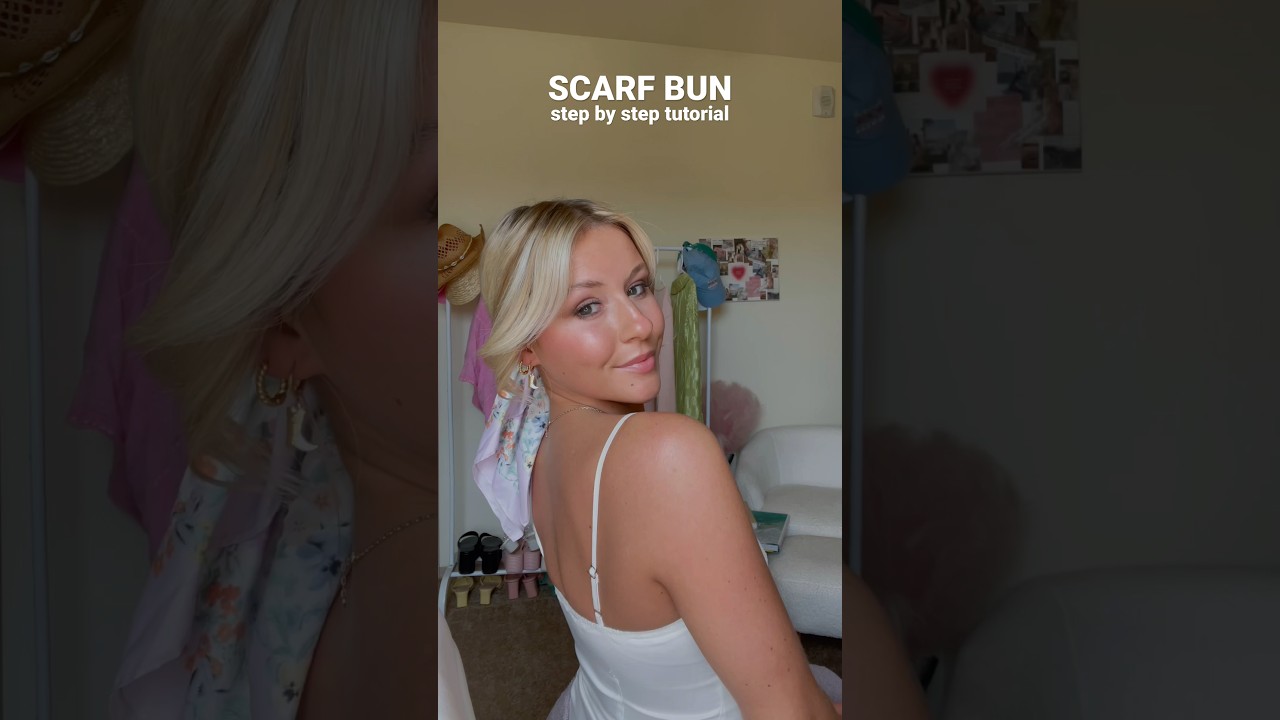 Hair scarf bun tutorial!! #hairtutorial #shorthairstyles #hairstyleinspo #hairhack #hairtrends