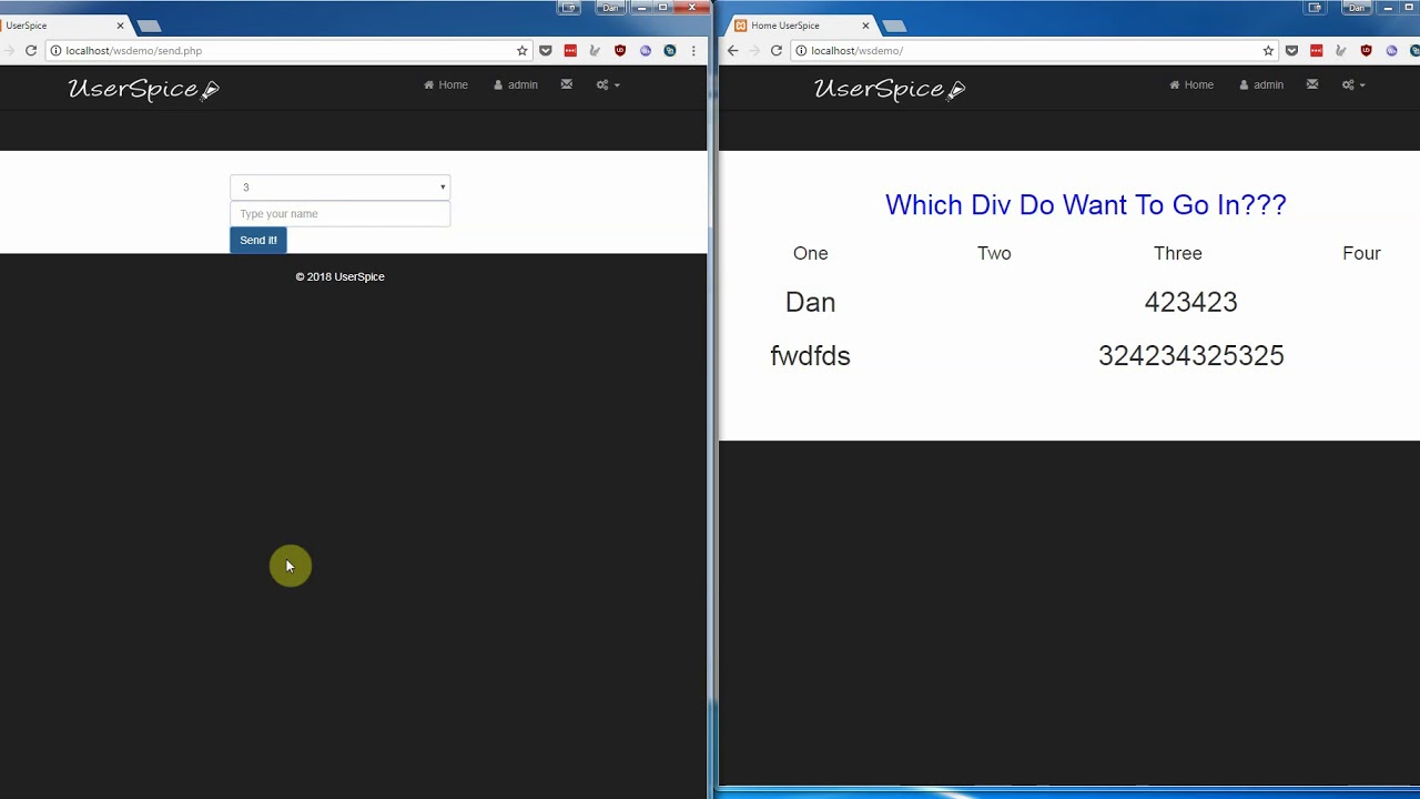 Websockets Demo 2 with javascript send.